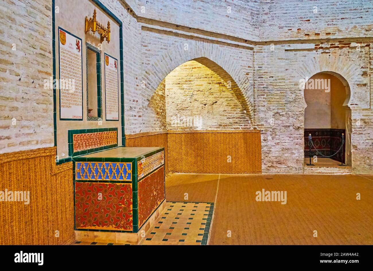 JEREZ, SPAIN - SEPTEMBER 20, 2019: Interior of Alcazar mosque with a ...