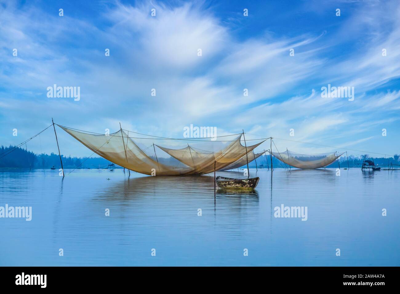 Large fishing nets on the Thu Bon River near Hoi An, Vietnam, Asia ...