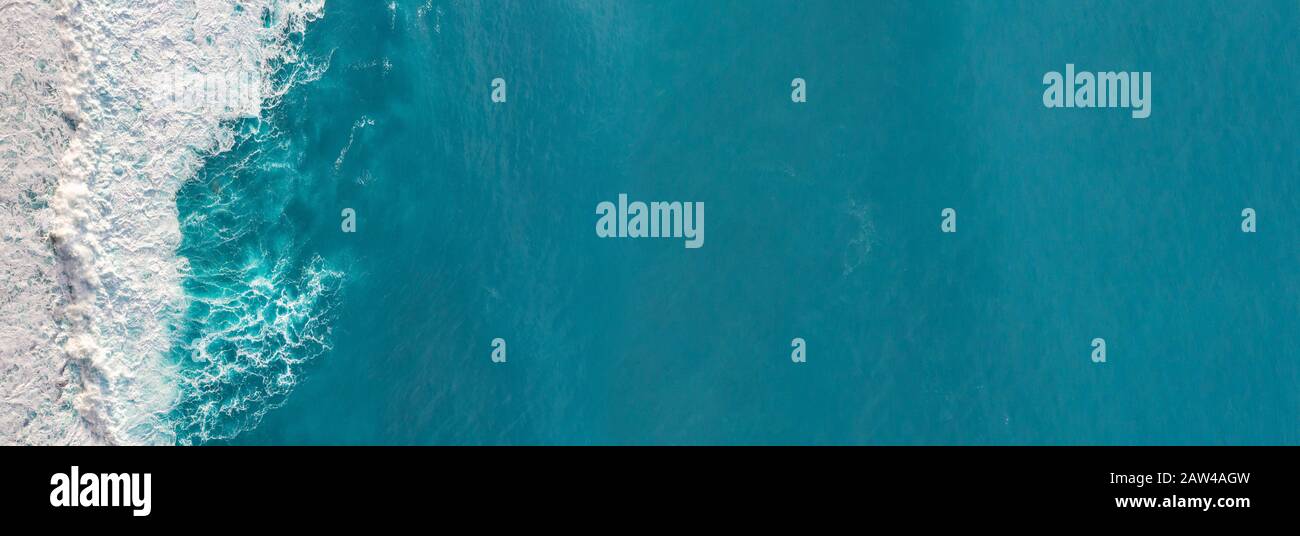 Aerial view to waves in ocean Splashing Waves. Blue clean wavy sea ...