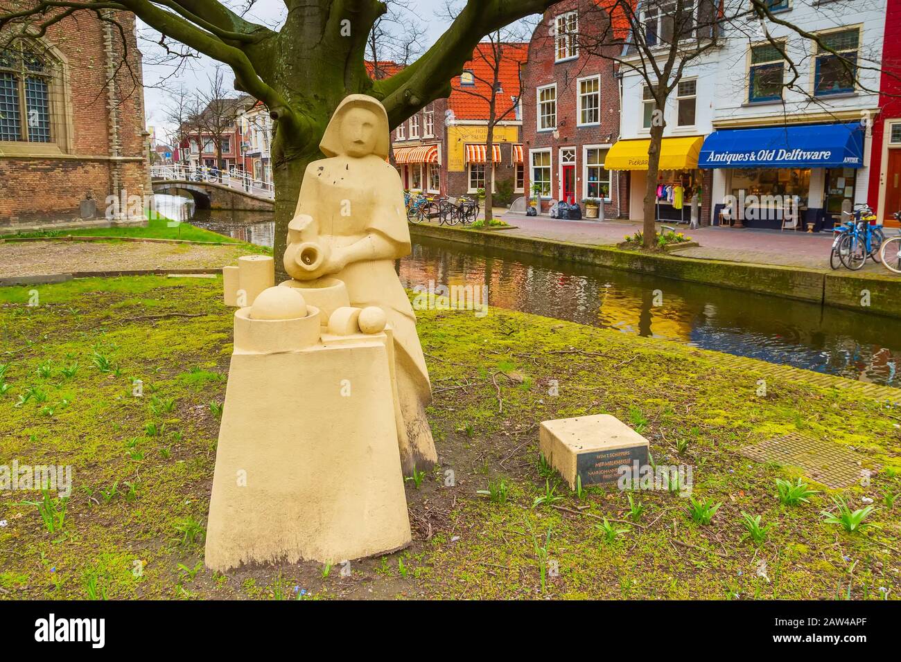 Delft, Netherlands - April 8, 2016: Street view with The Milkmaid ...
