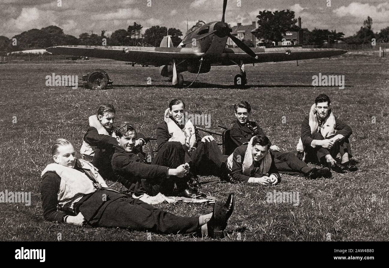 Pilots of 32 Squadron at Biggin Hill, Kent, England in July 1940 ...