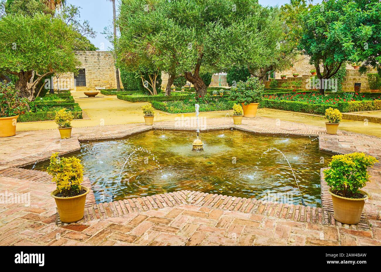 Al Andalus (Andalusian) garden of Alcazarboasts octagonal star shaped ...
