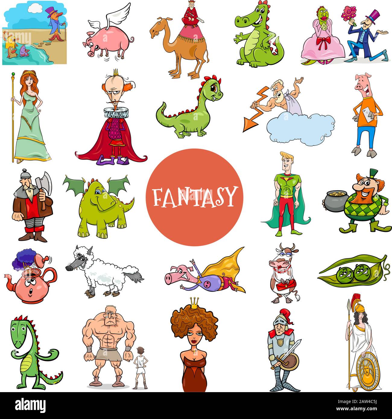 Cartoon Illustration of Fantasy or Fairy Tale Comic Characters Large ...