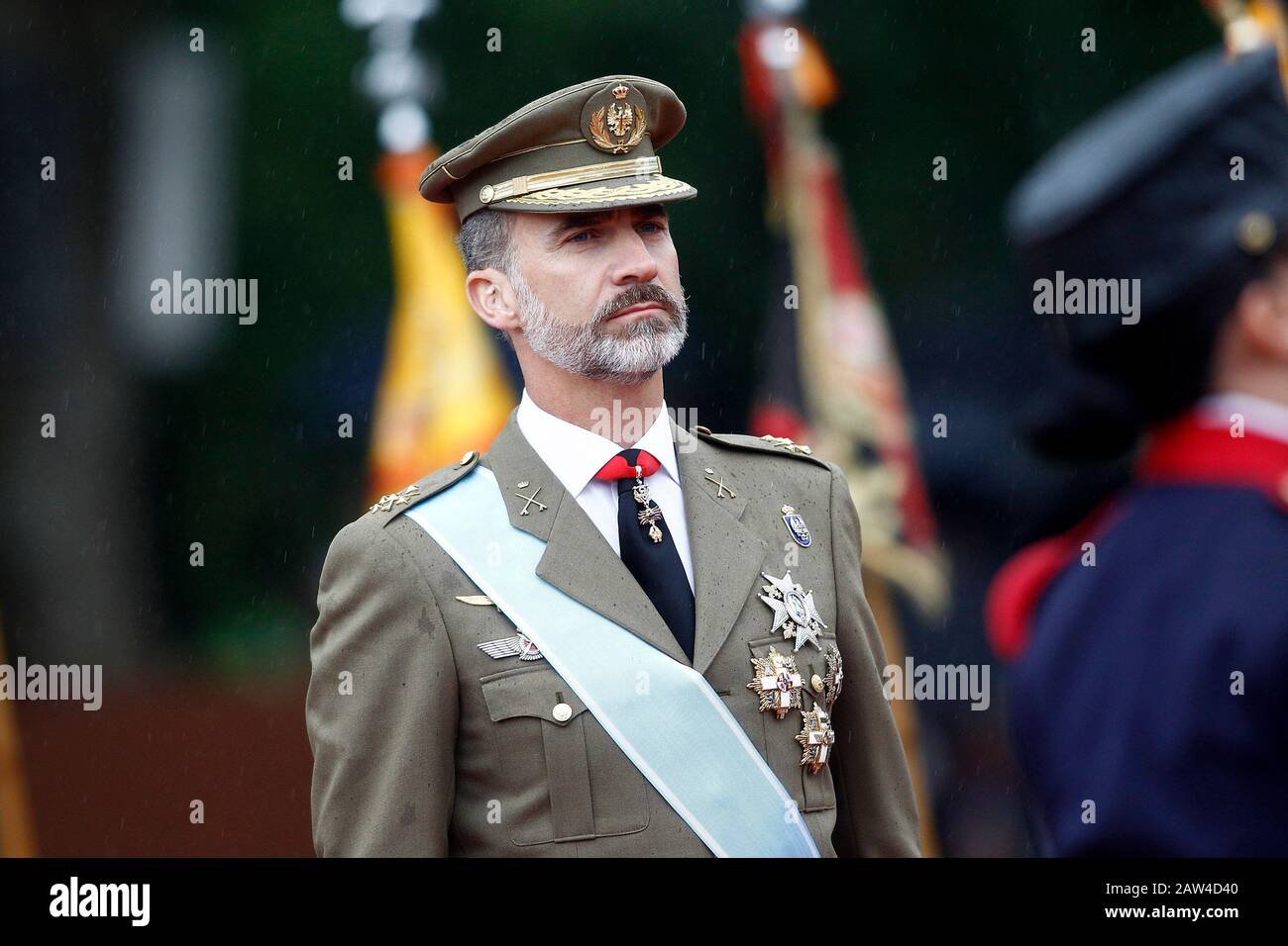 King Felipe VI of Spain attends the National Day military parade ...