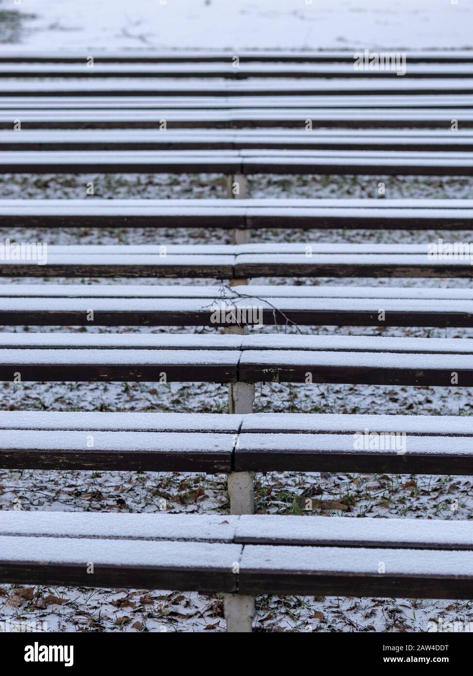abstract picture with snowy benches, texture of snow and benches Stock ...