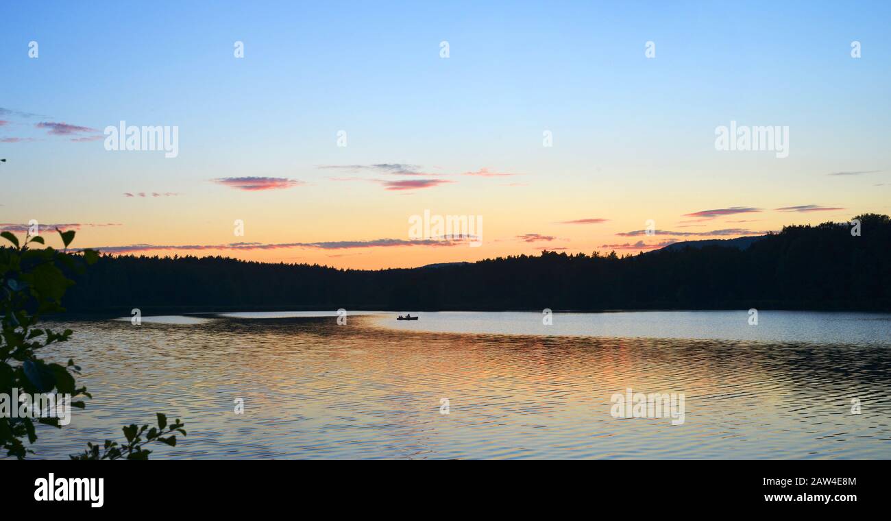 Panorama of an bohemian lake near Cheska Lipa with a boat Stock Photo ...