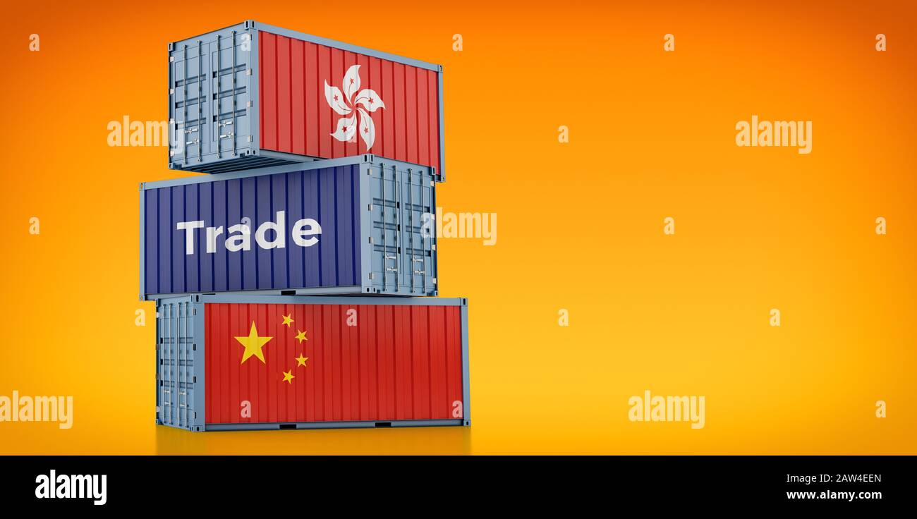 Freight container with Hong Kong and China flag. 3D Rendering Stock ...
