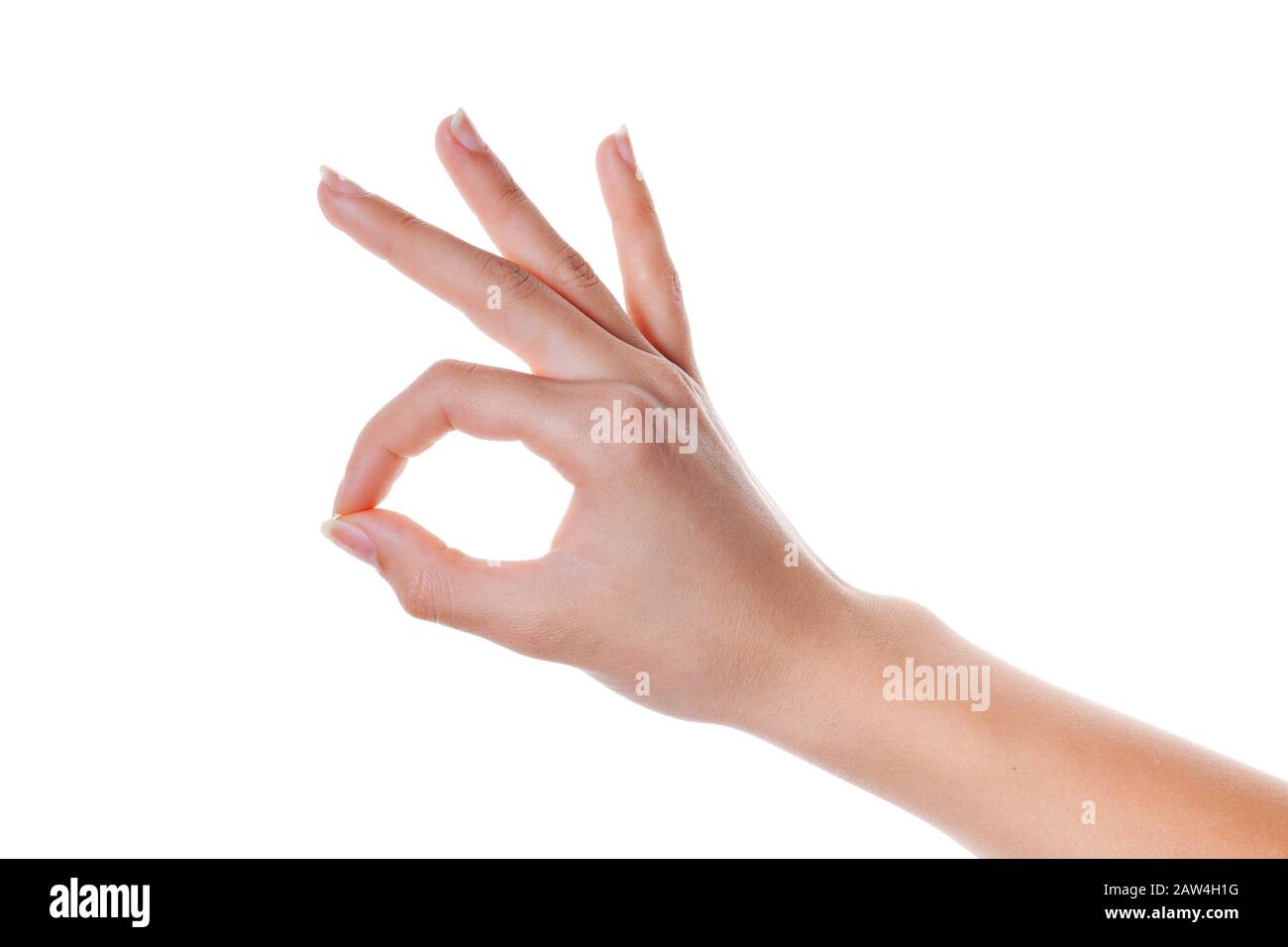 hands take gesture of okay sign isolated on white backgrounds Stock ...
