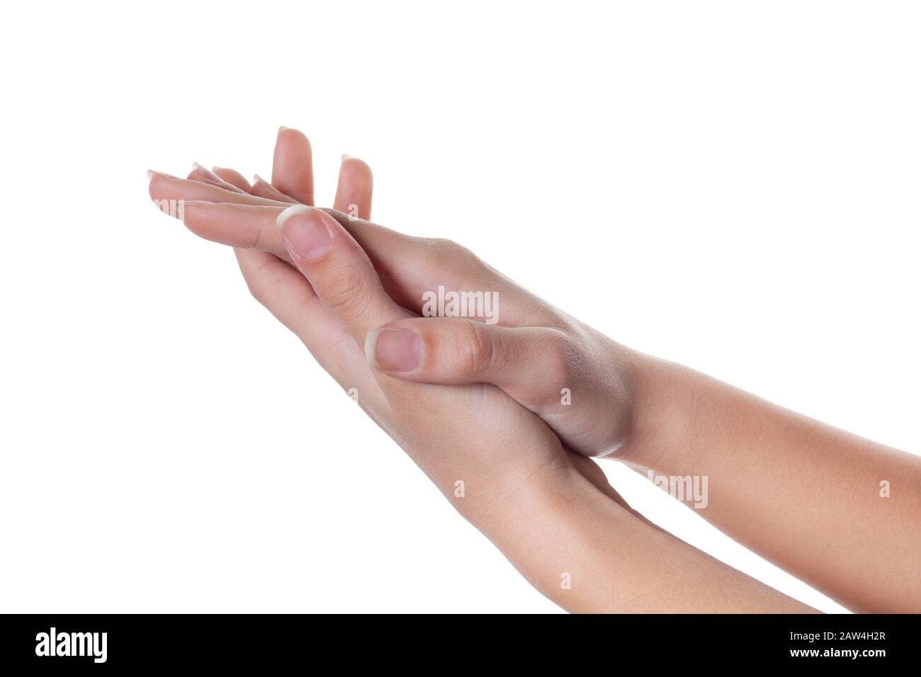 Clapping. beautiful female hands isolated on white background giving ...
