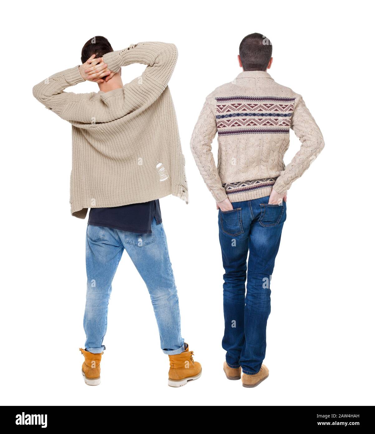 Back view of two man in sweater. Rear view people collection. backside ...