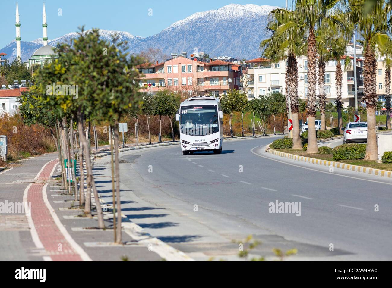 ANTALYA / TURKEY - JANUARY 22, 2020: Turkish bus drives on a street in ...