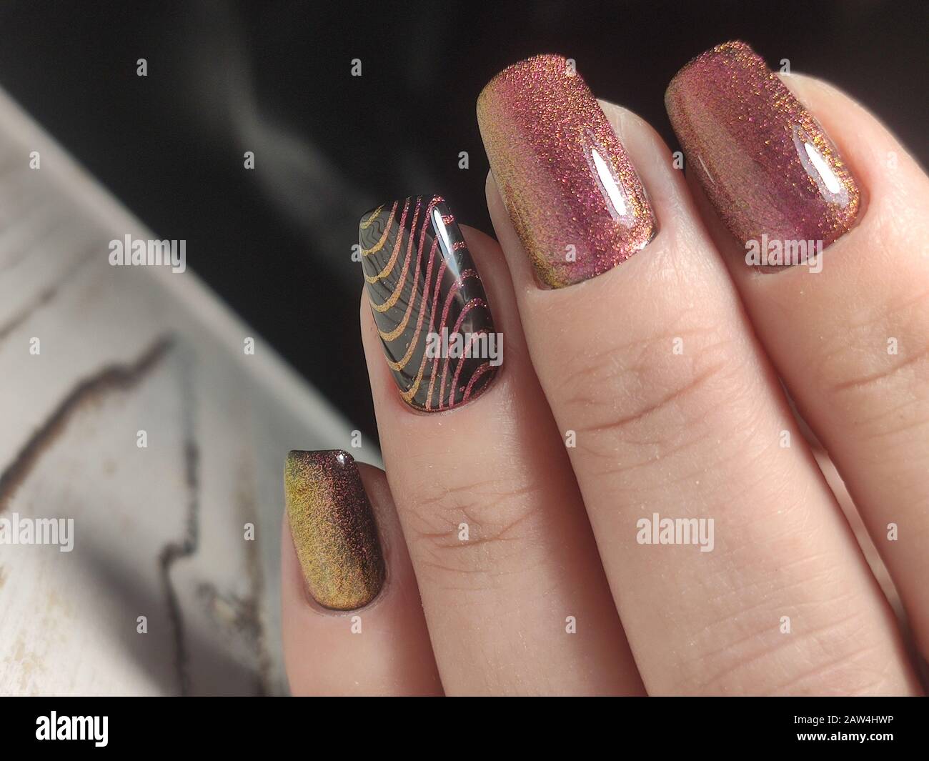 stylish manicure with a design Stock Photo - Alamy