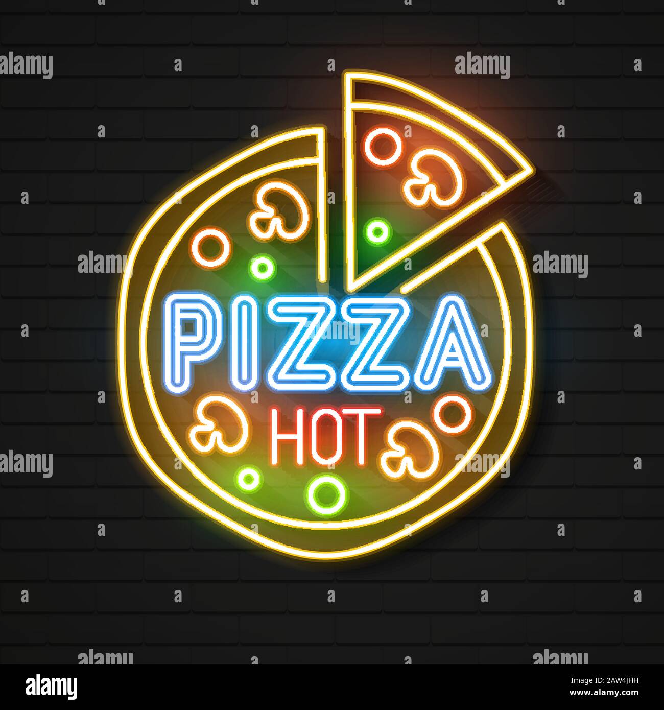 Neon Sign For A Pizzeria On A Brick Background For Cafes, Restaurants ...