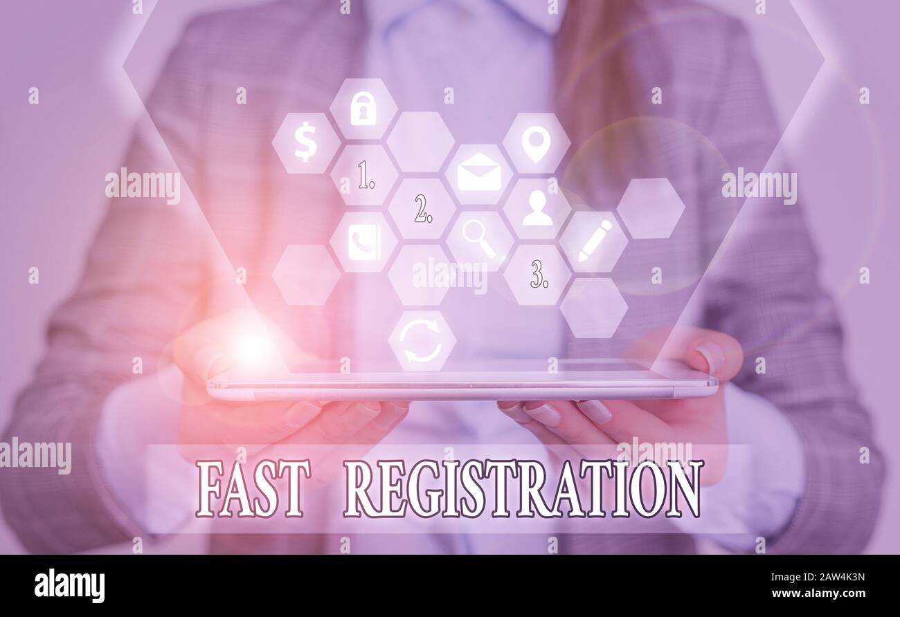 Conceptual hand writing showing Fast Registration. Concept meaning ...