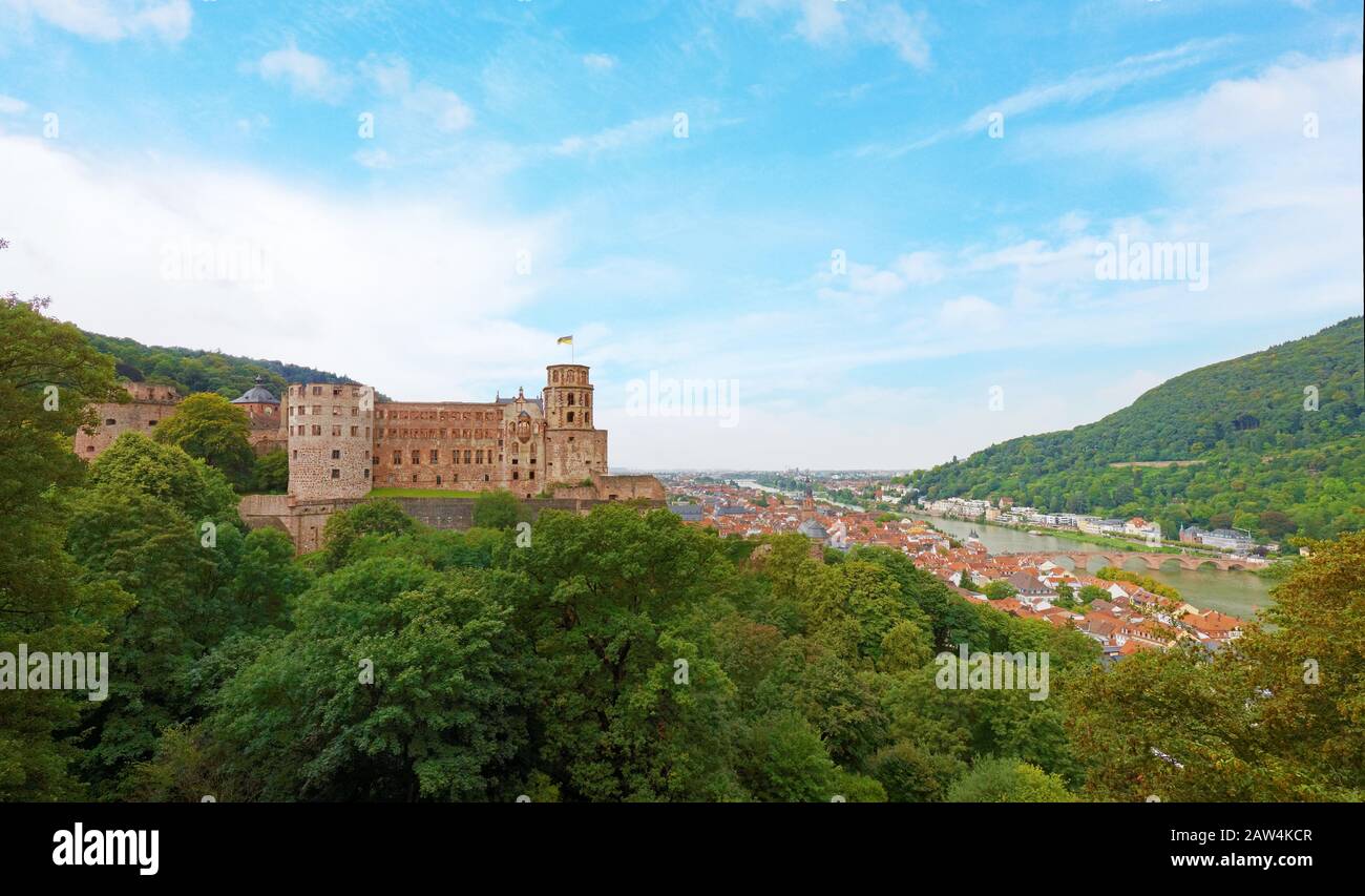 panoramic view of the castle in Heidelberg, Germany, with cityscape and ...