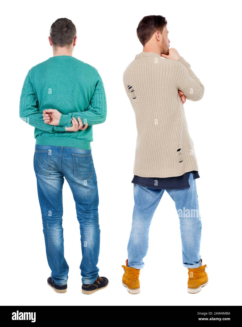 Back view of two man in sweater. Rear view people collection. backside ...