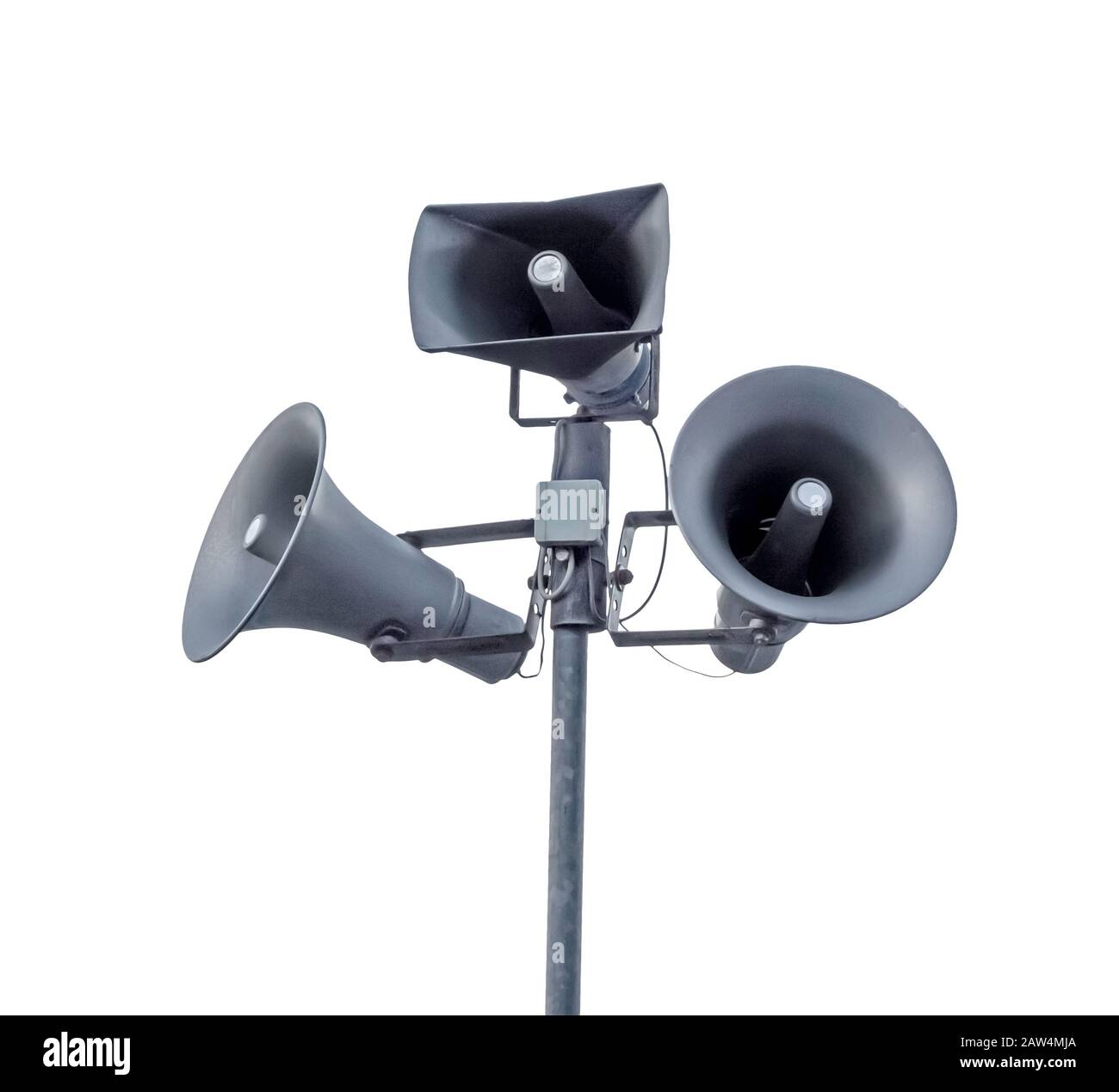 Announcement speakers isolated on white background Stock Photo - Alamy