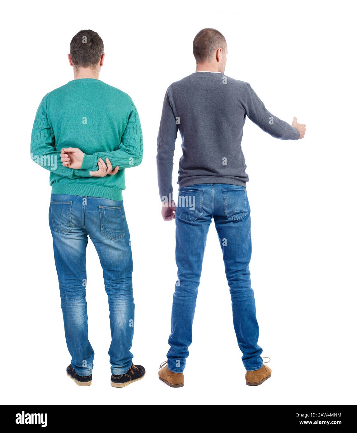 Back view of two man in sweater. Rear view people collection. backside ...