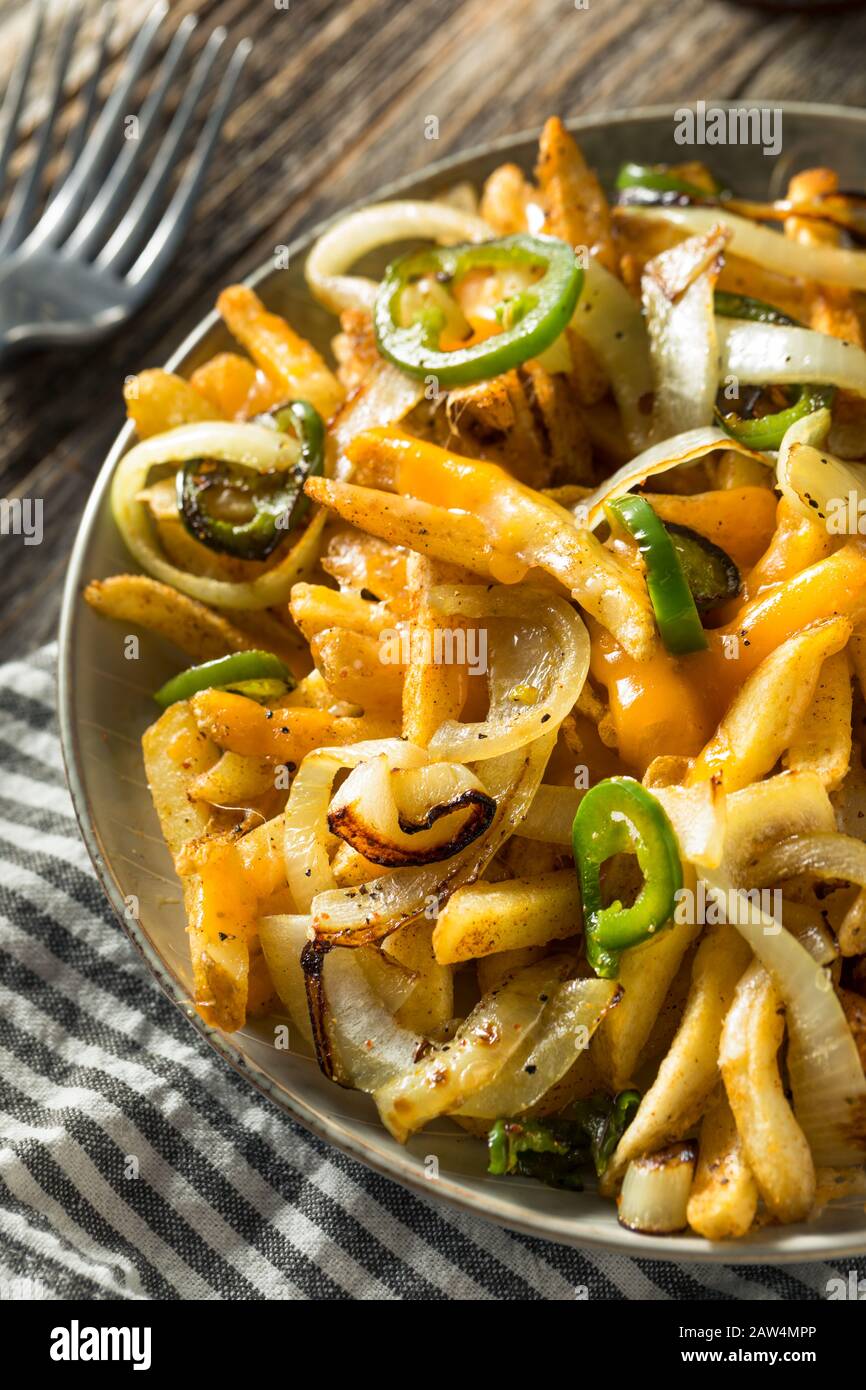 Homemade Philadelphia Spanish Fries with Onion and Jalapenos Stock ...