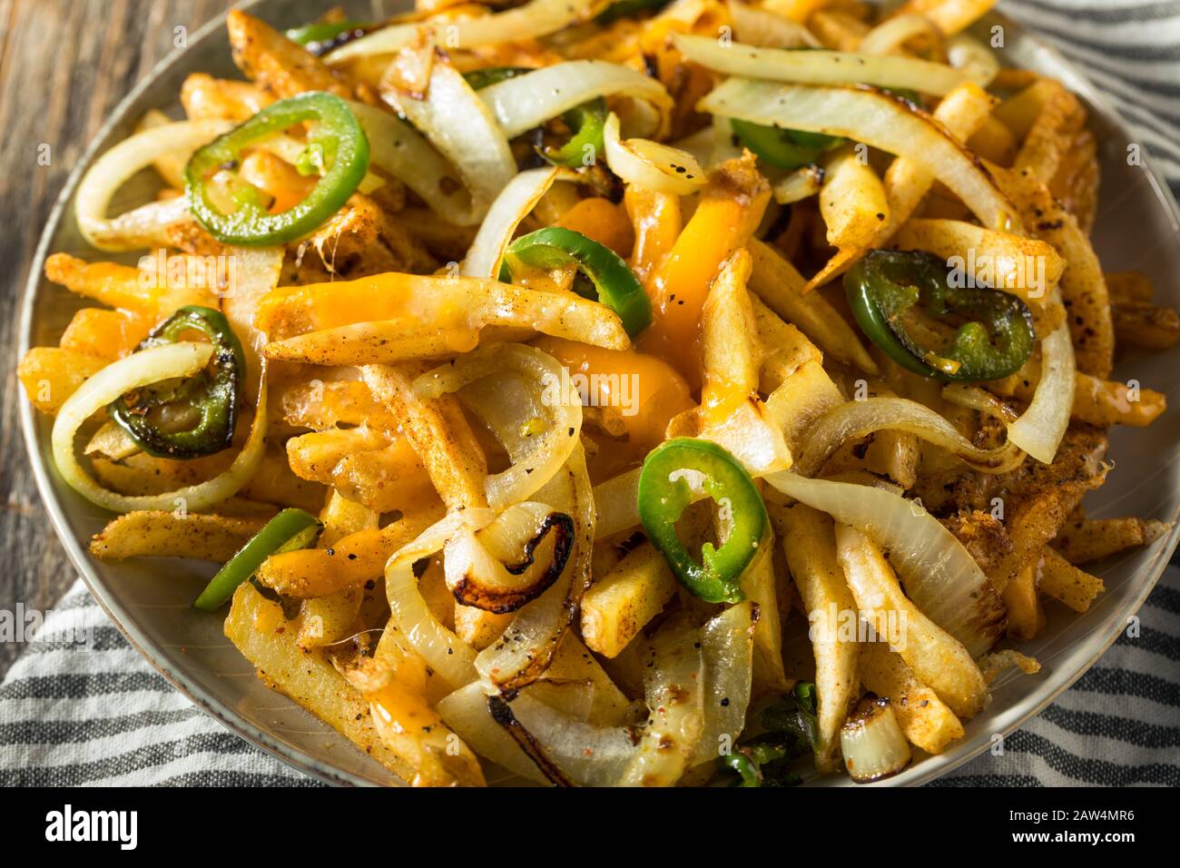 Homemade Philadelphia Spanish Fries with Onion and Jalapenos Stock ...