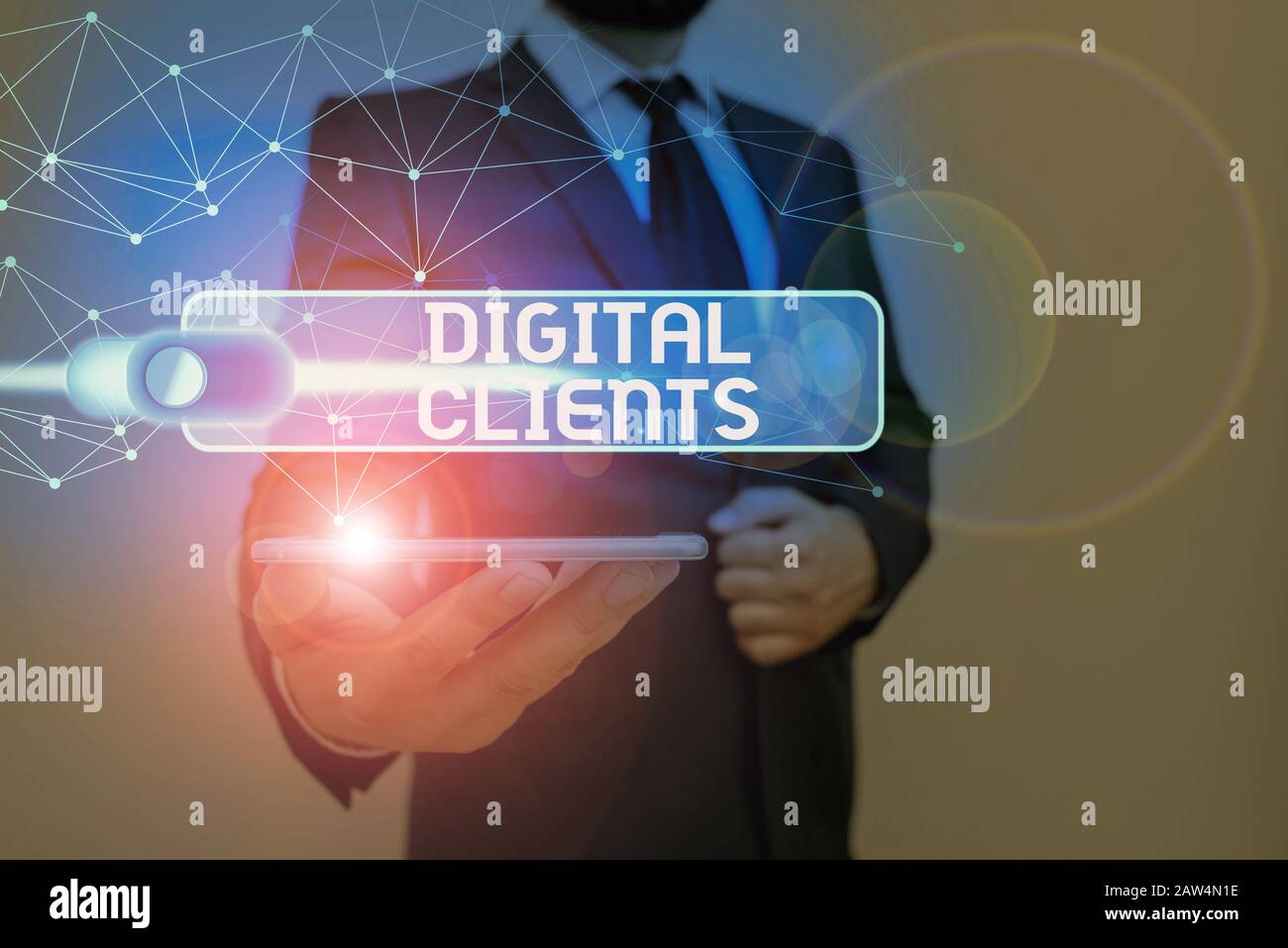 Writing note showing Digital Clients. Business concept for use digital ...