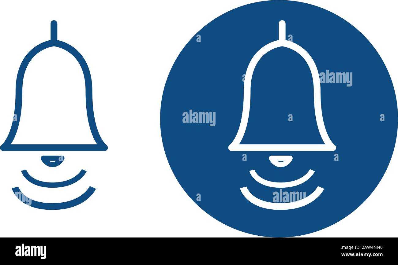 Ringing classic bell. Loud signal symbol. Two options. Vector blue ...