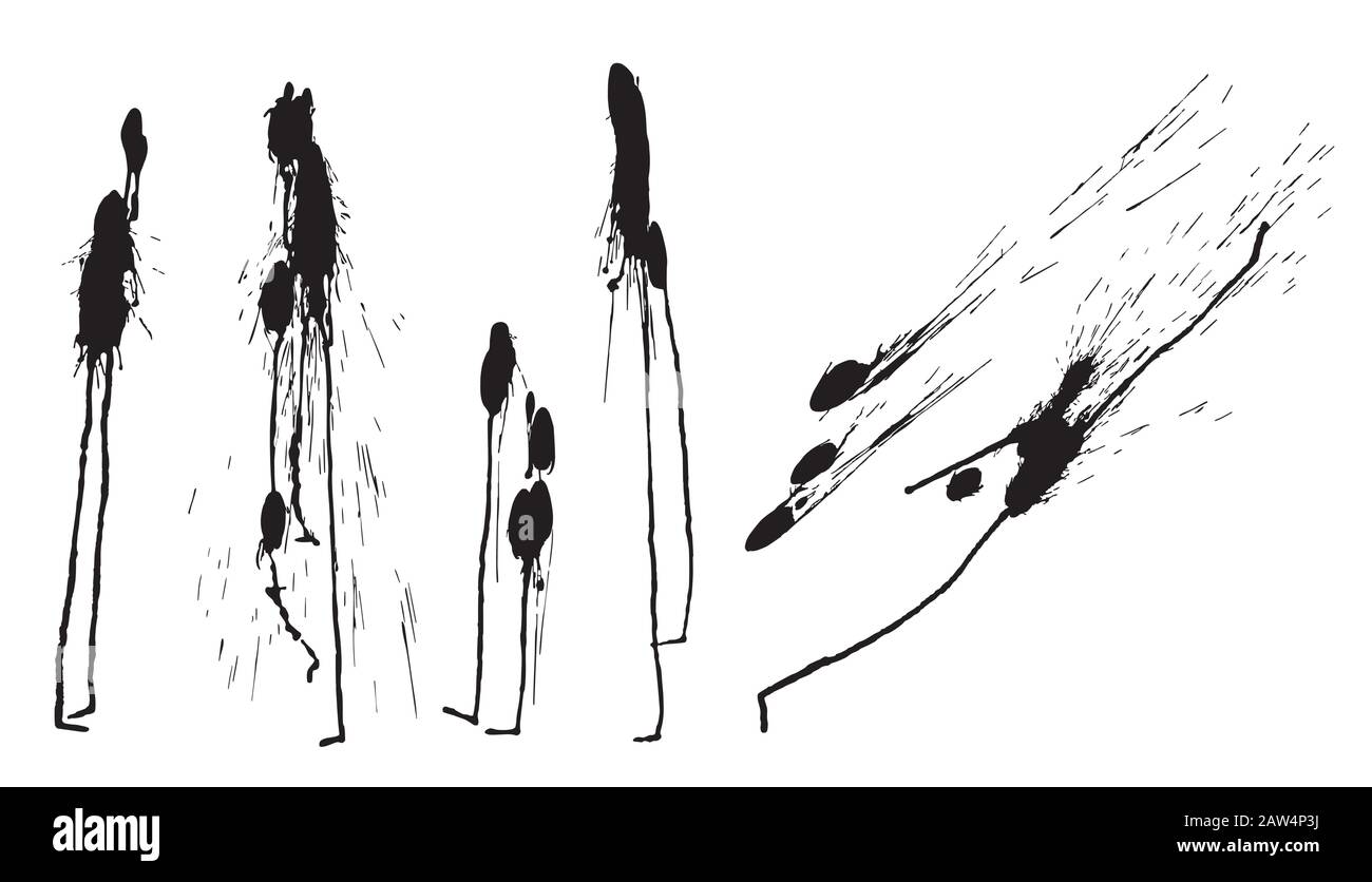 collection of abstract black figures composed of ink splashes Stock ...