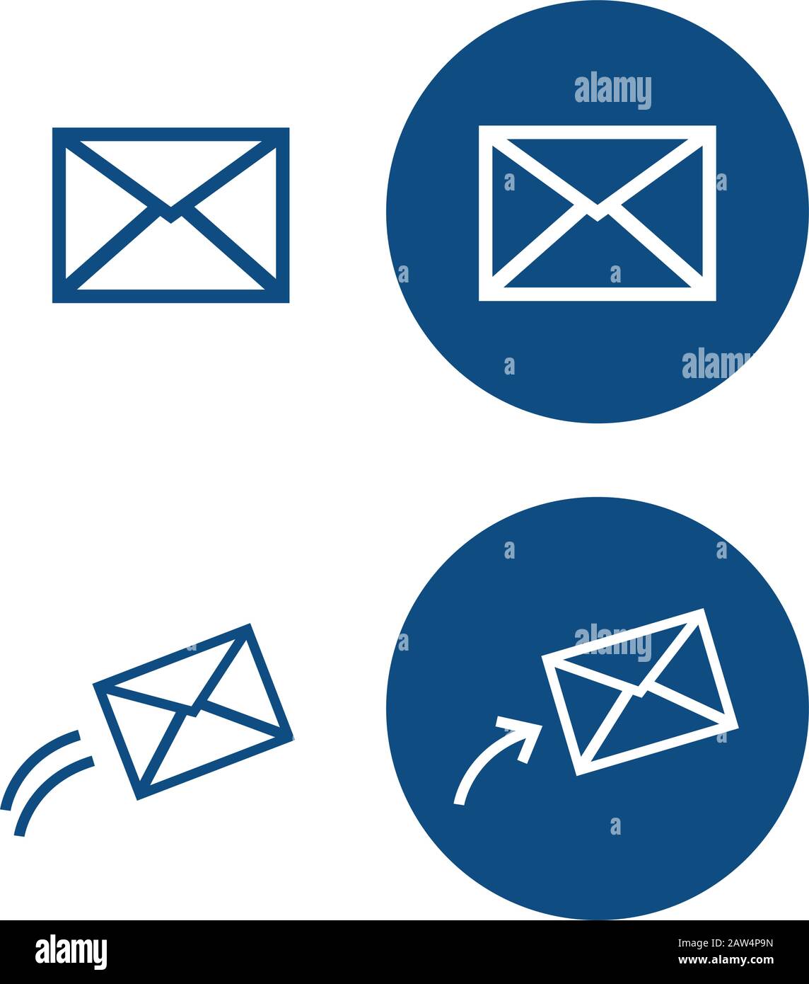 Message in the form of a paper letter. Four options. Vector blue icons ...