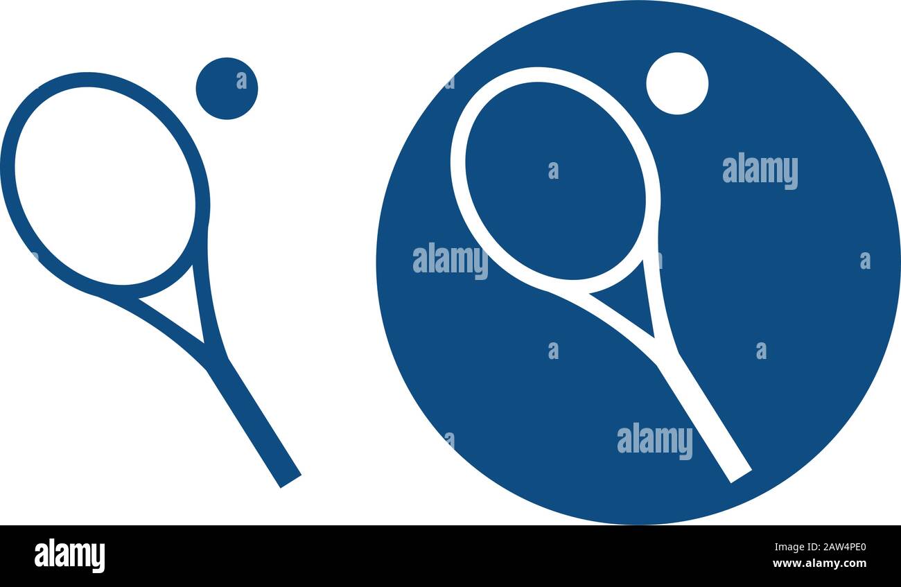 Tennis sports racket with ball. Two options. Vector blue icons Stock ...
