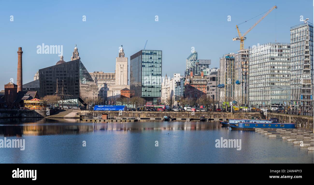 A multi image panorama of the Salthouse Dock facing the famous skyline ...