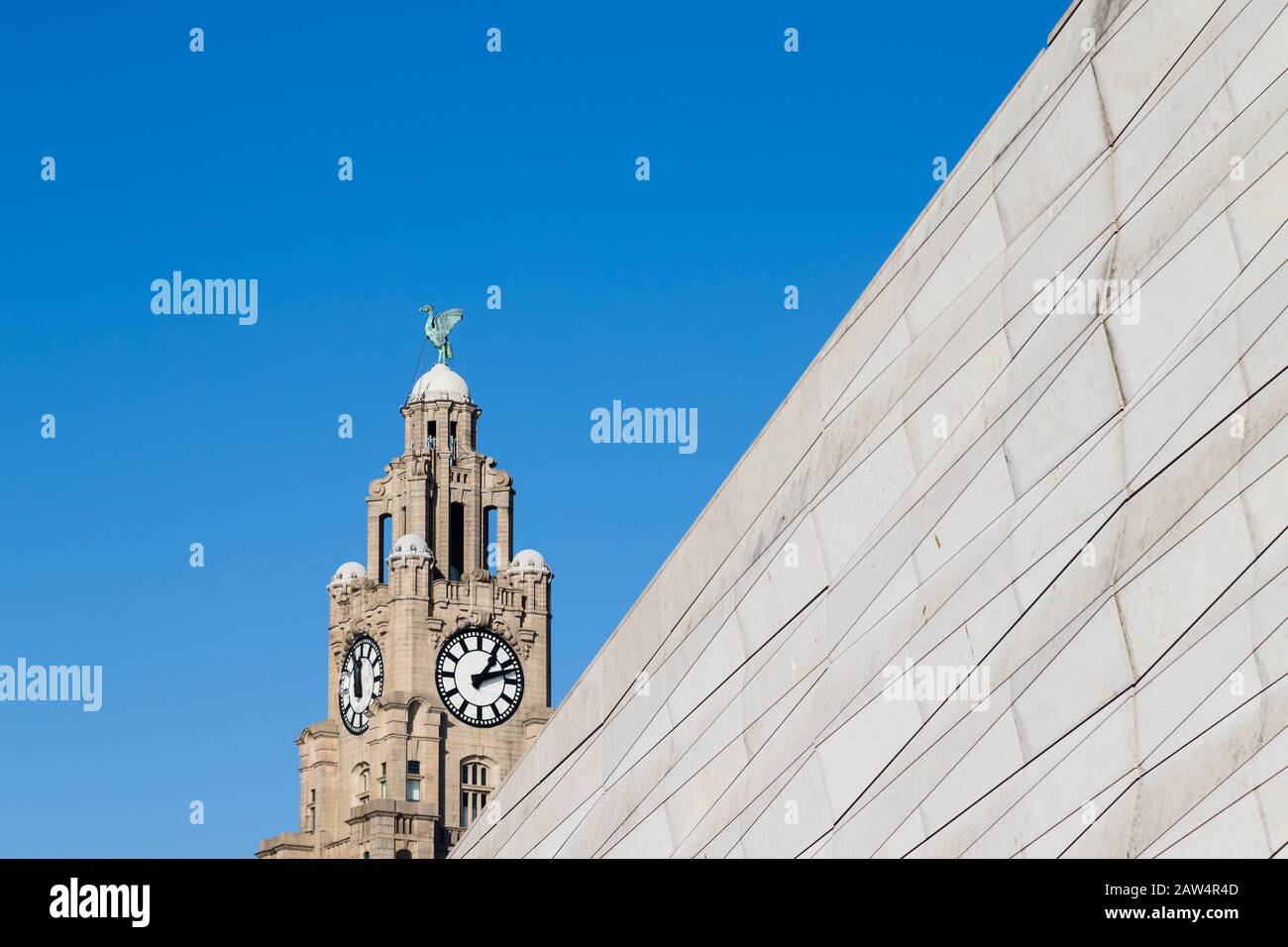 Liverbird on the Royal Liver Building in Liverpool contrasts against a ...