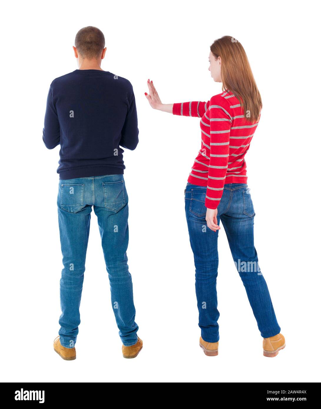 Back view of couple in sweater. beautiful friendly girl and guy ...