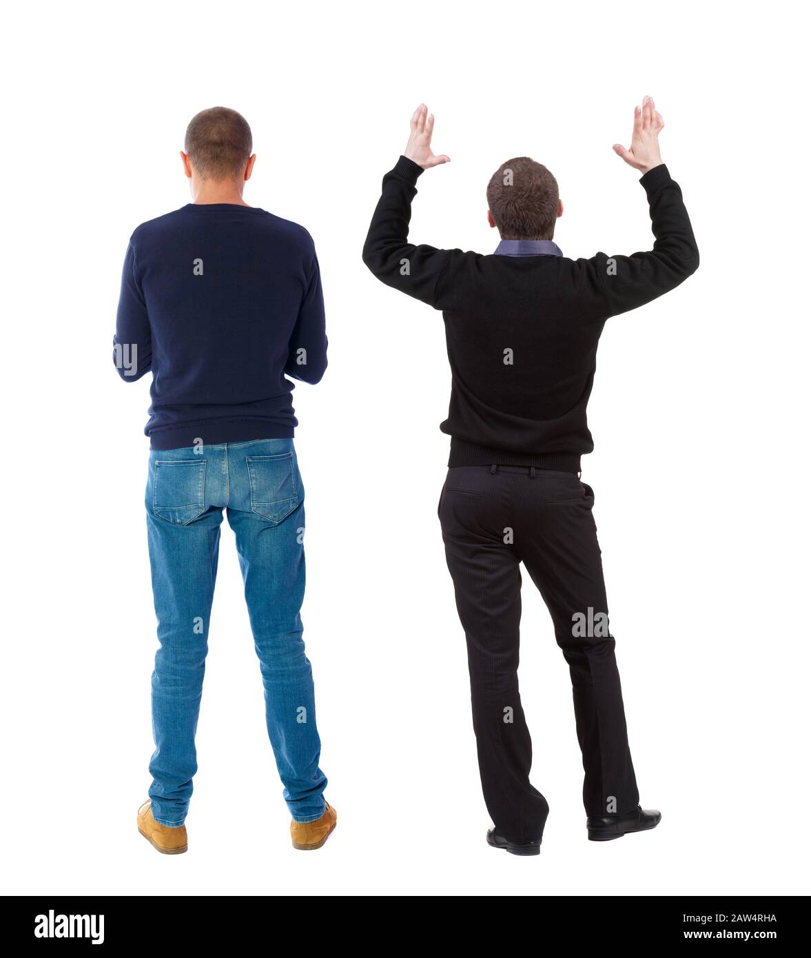 Back view of two man in sweater. Rear view people collection. backside ...