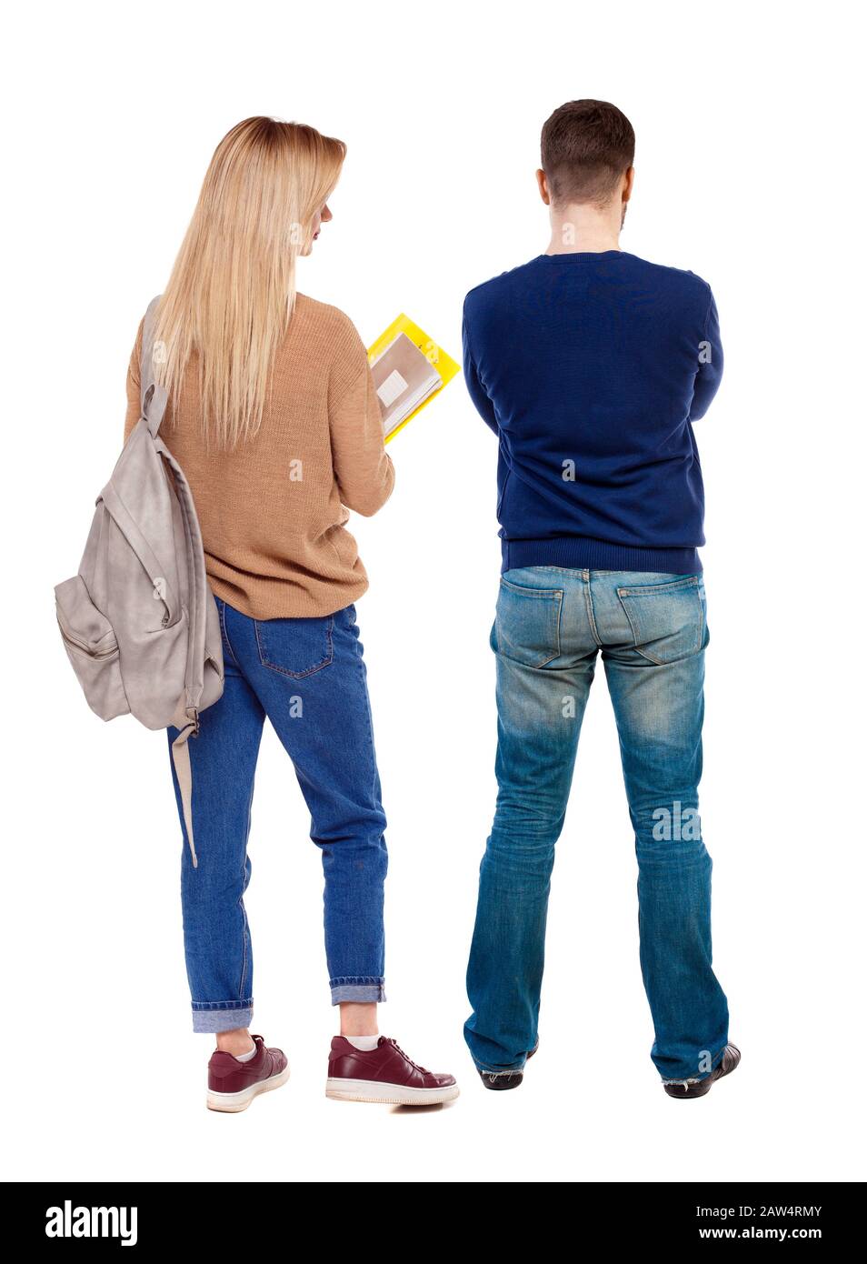 Back view of couple in sweater. beautiful friendly girl and guy ...