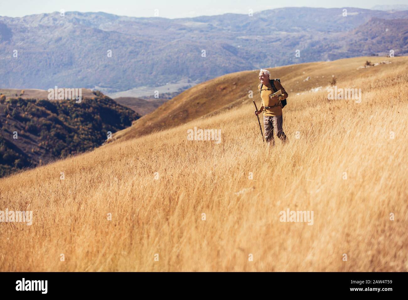 Old man walking through an autumn forest hi-res stock photography and ...