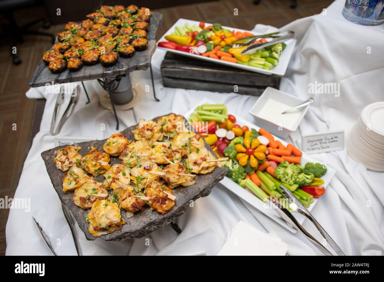 Appetizers and finger food. Sample of catered food Stock Photo - Alamy