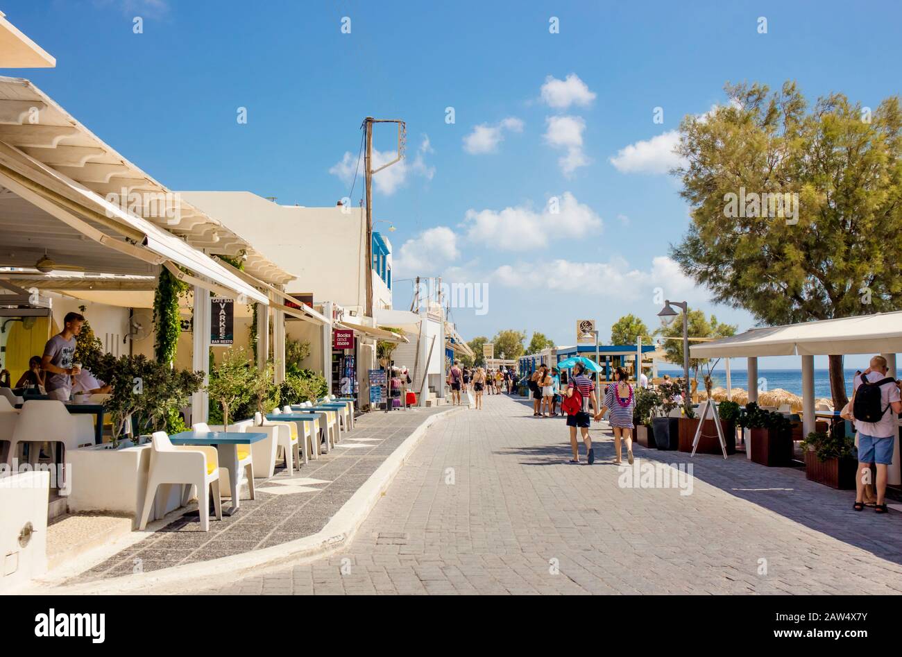 Kamari, Santorini/Greece-14JUL2019: Kamari village main street ...