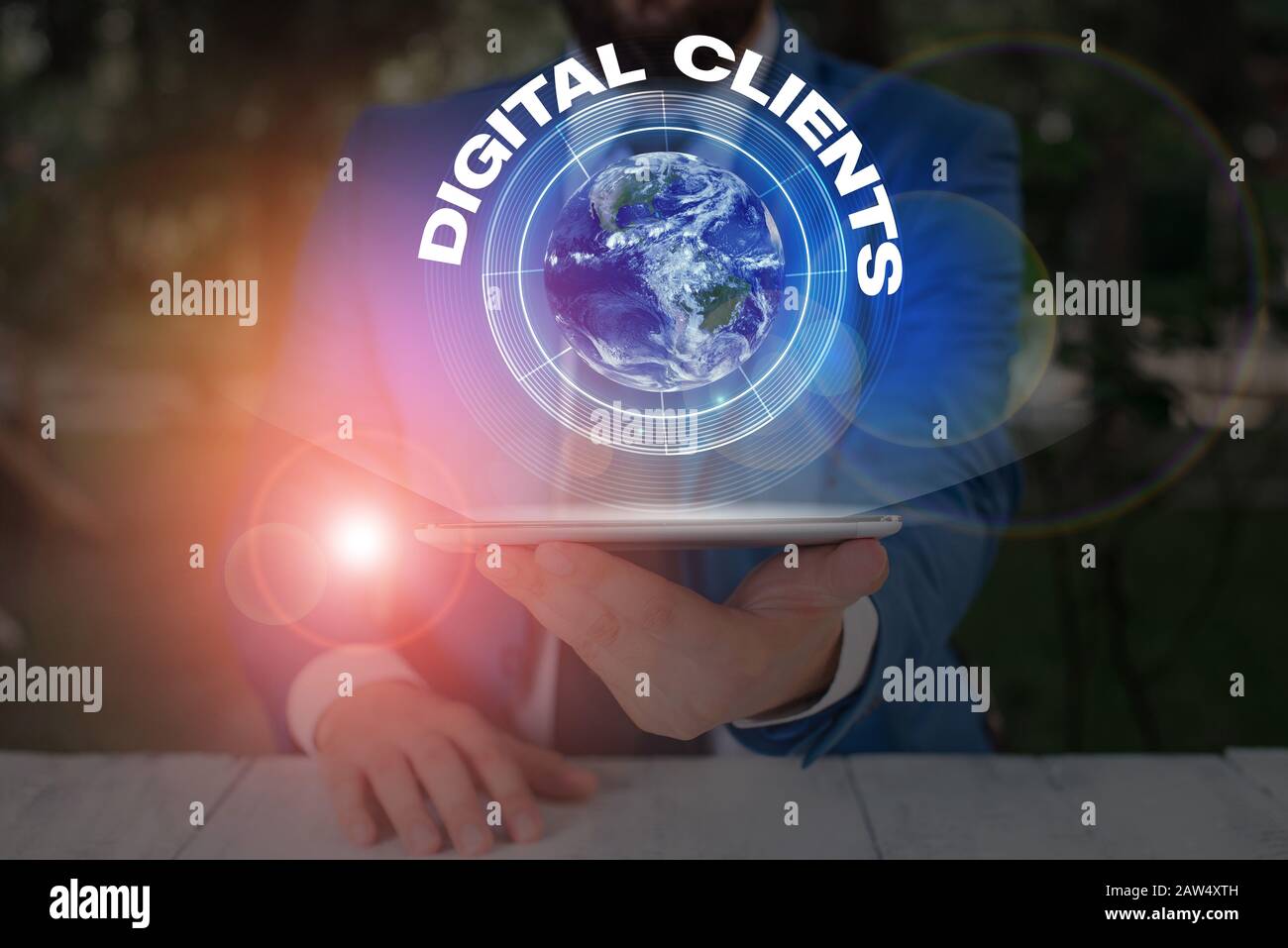 Writing note showing Digital Clients. Business concept for use digital ...