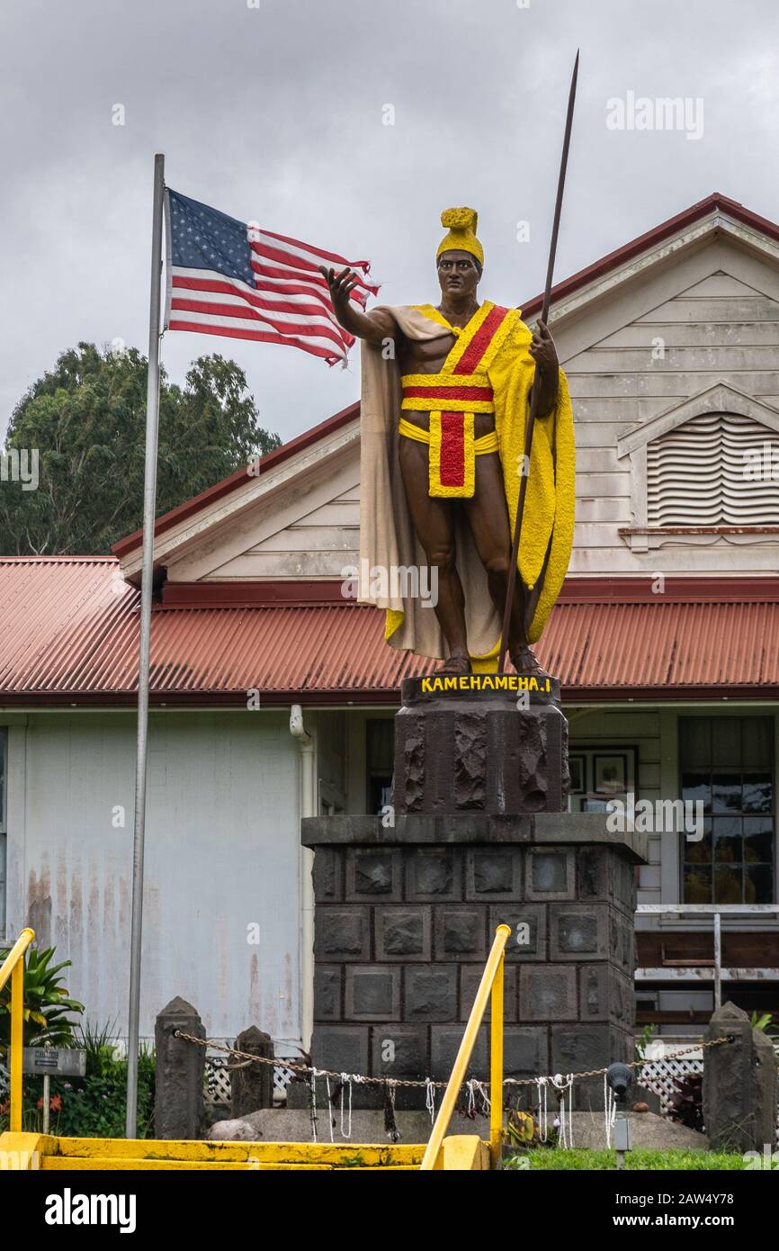 Kapaau, Hawaii, USA. - January 15, 2020: Statue of King Kamehameha ...