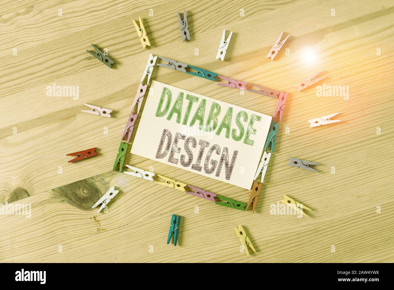 Word writing text Database Design. Business photo showcasing organisation of data according to a ...