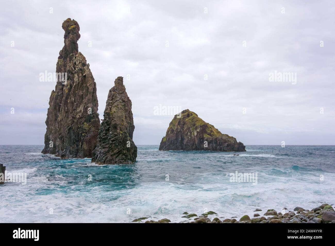 Rock spire in the atlantic ocean - Ribeira da Janela, Madeira island ...