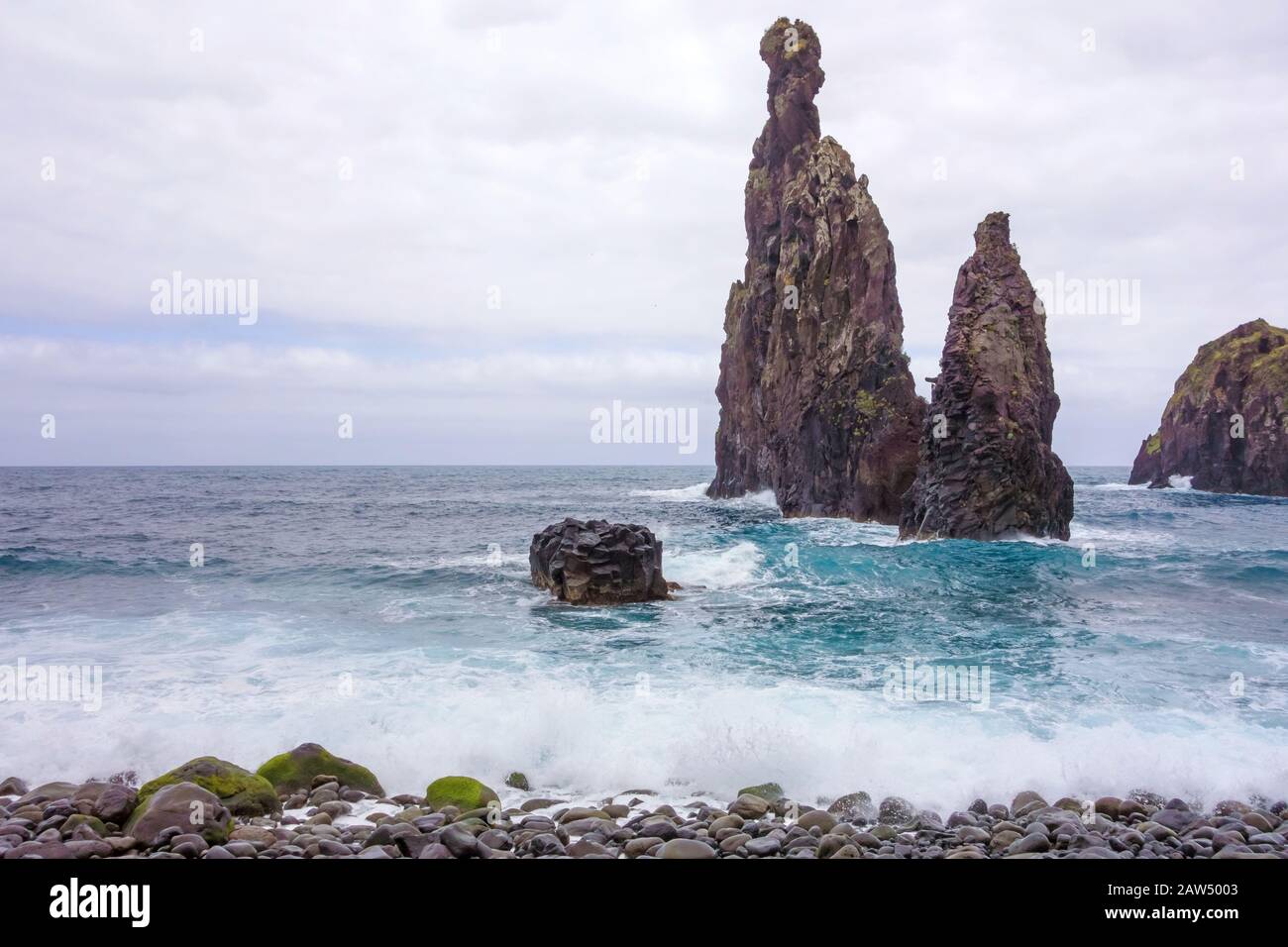 Rock spire in the atlantic ocean - Ribeira da Janela, Madeira island ...