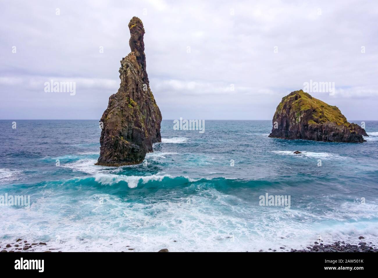 Rock spire in the atlantic ocean - Ribeira da Janela, Madeira island ...