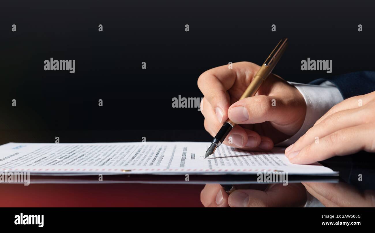 Lawyer, notary, attorney signs act, legal document. Hand with elegant ...
