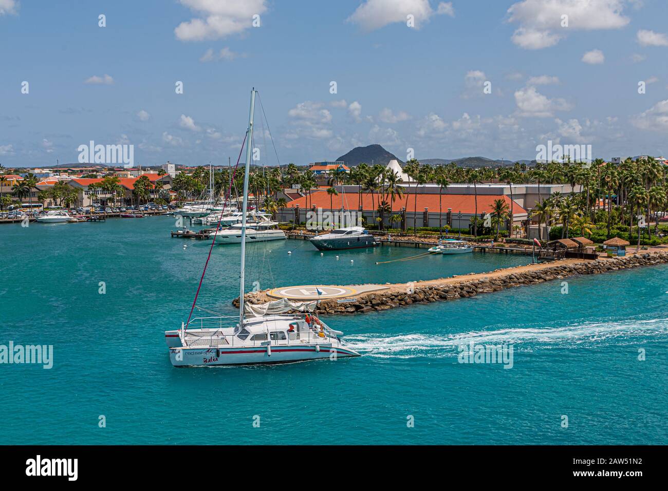 Catamaran Past Helicopter Pad Stock Photo - Alamy