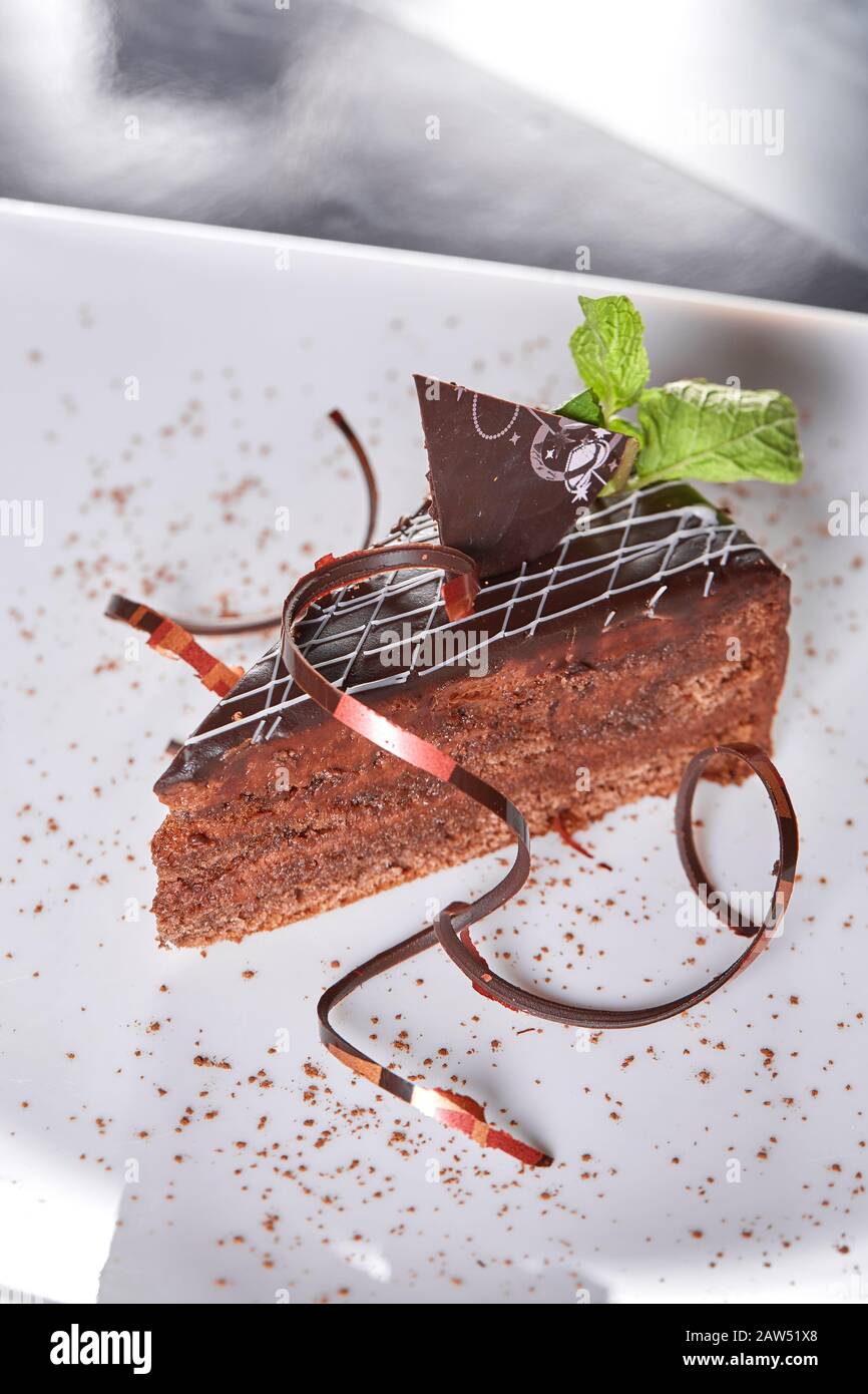 The Sacher cake, Sachertorte. Austrian chocolate cake, consisting of ...