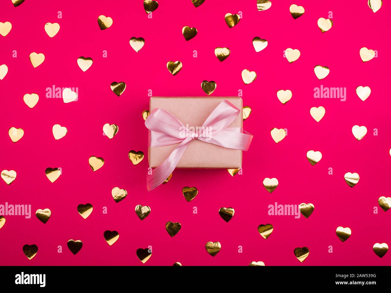 Beautiful gift box with satin ribbon of delicate pink color, with ...