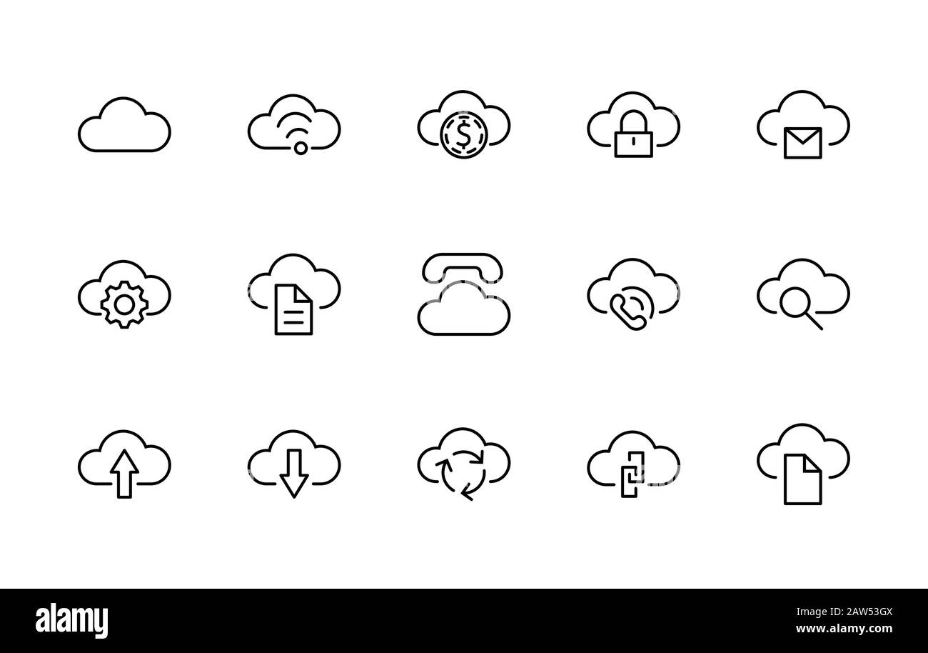 Set of Cloud Vector Line Icon. It contains Symbols to Upload, Download ...