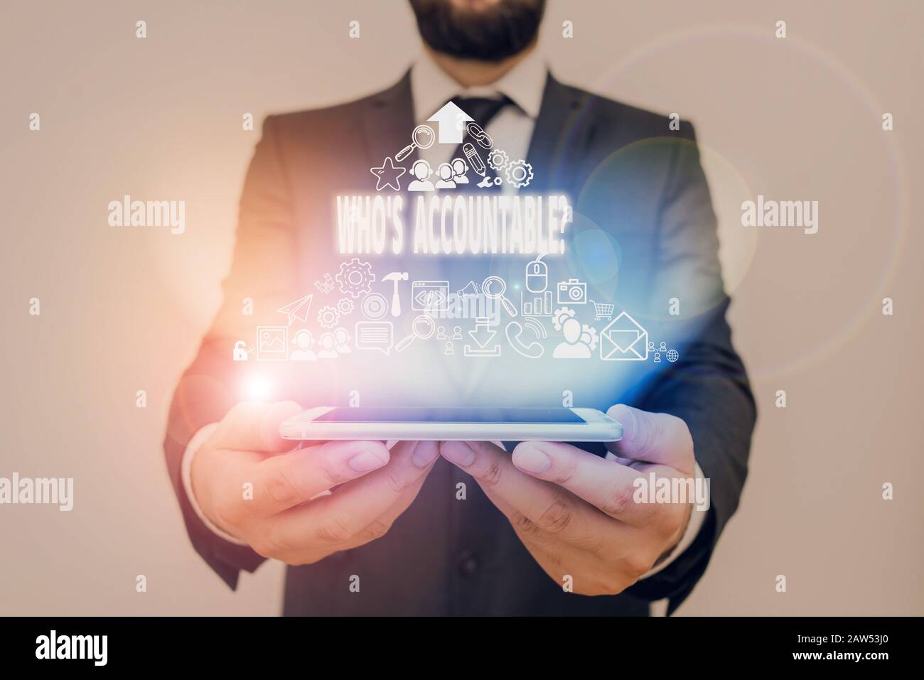 Conceptual hand writing showing Who S Accountable. Concept meaning answerable for something ...