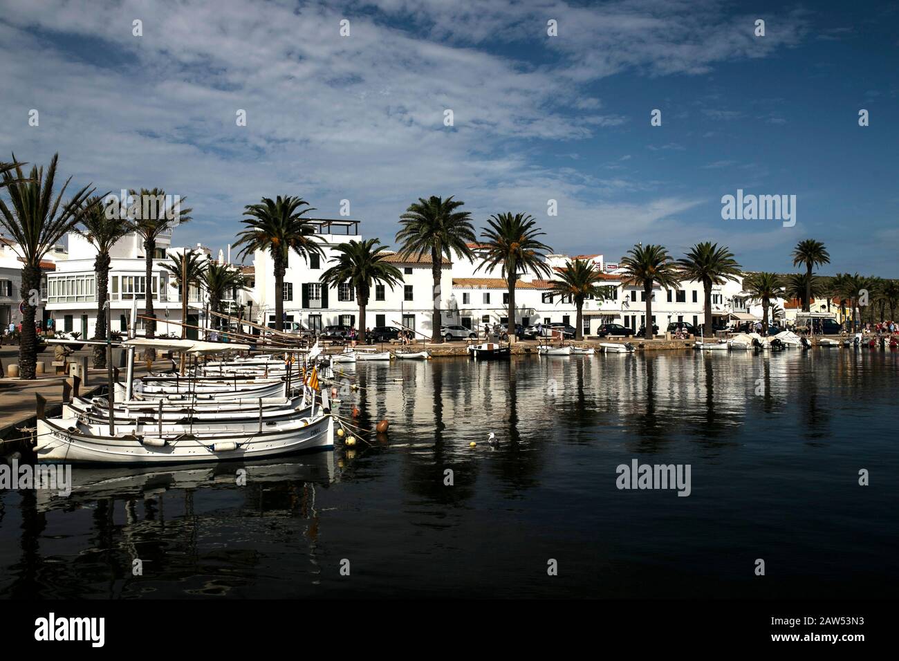 Boats in the harbour in Fornells, Menorca Stock Photo - Alamy
